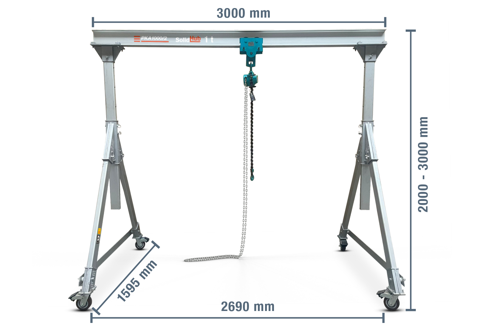 Mobiler Portalkran PKA1000/2 inkl. Kettenzug, Aluminium, max. Belastung ...